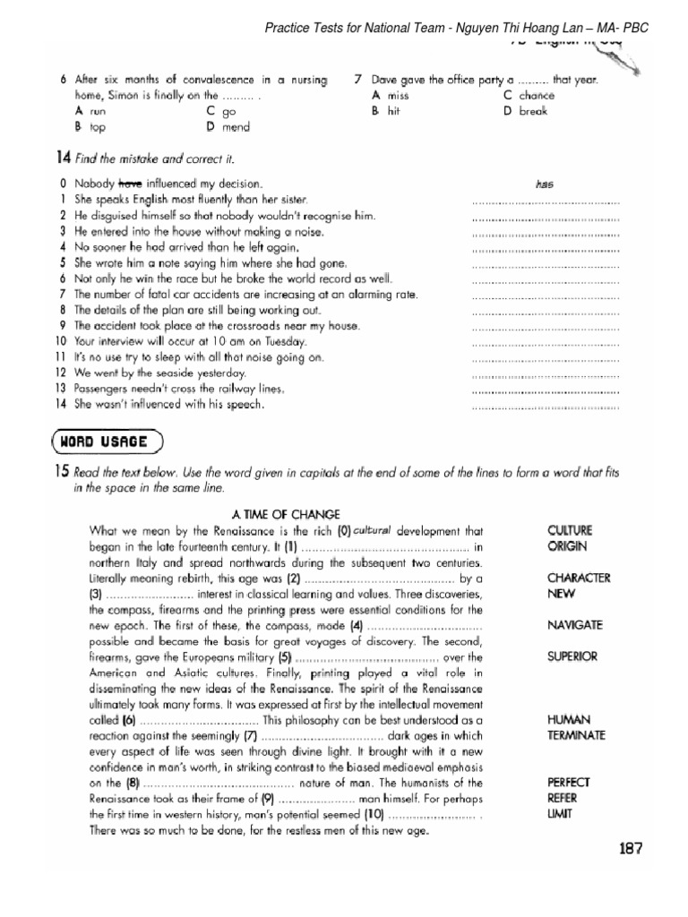 National Team Practice Tests by Hoang Lan | PDF