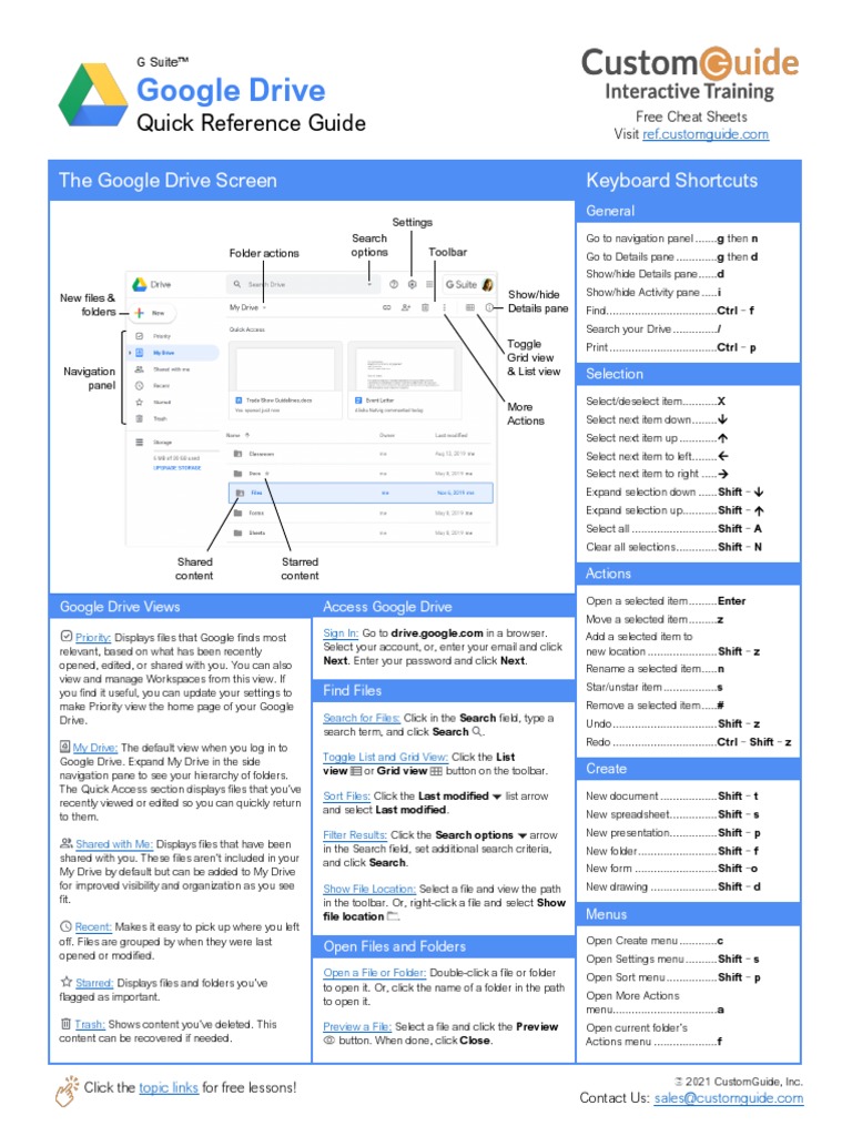 Google Drive: Quick Reference Guide | PDF | Computer File | Button ...