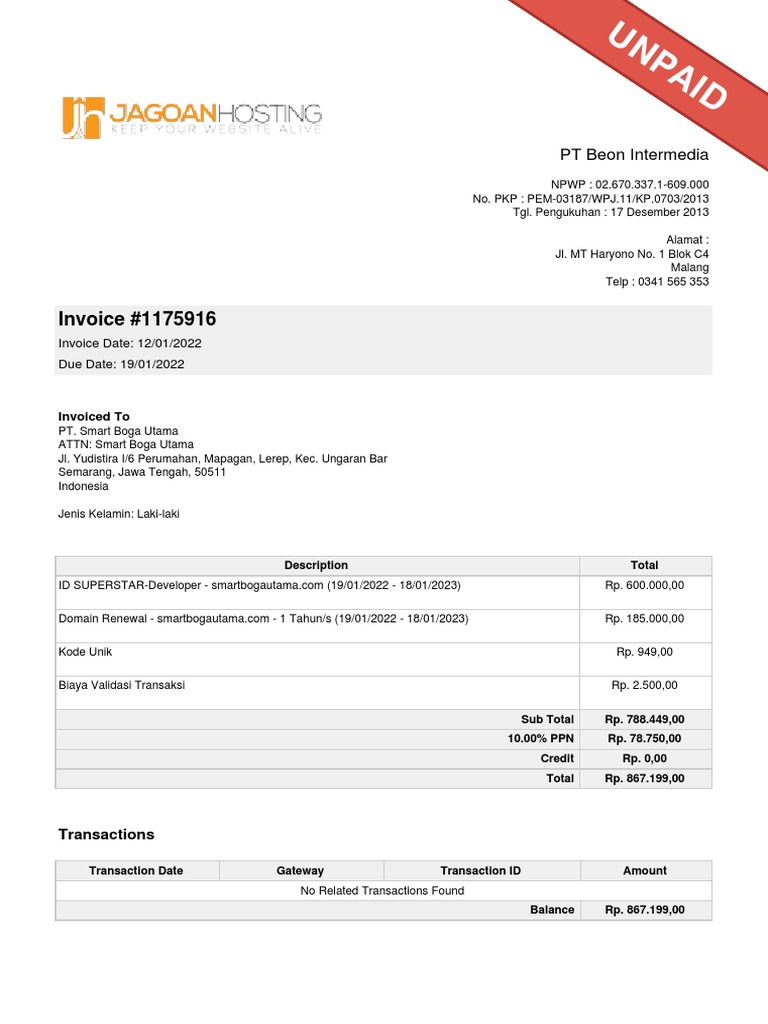 Invoice #1175916: PT Beon Intermedia | PDF