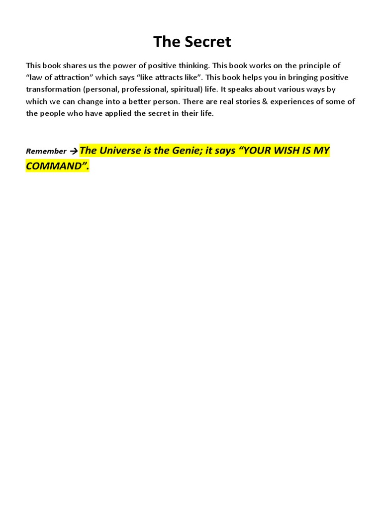 Summary - The Secret | PDF | Thought | Laughter