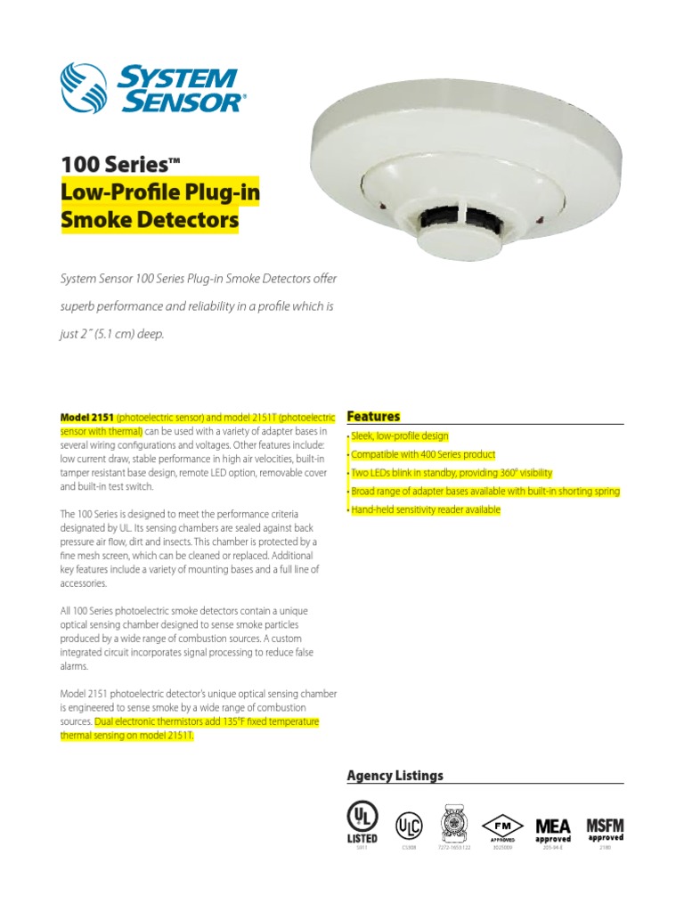 100 Series Low-Profile Plug-In Smoke Detectors | PDF | Smoke ...