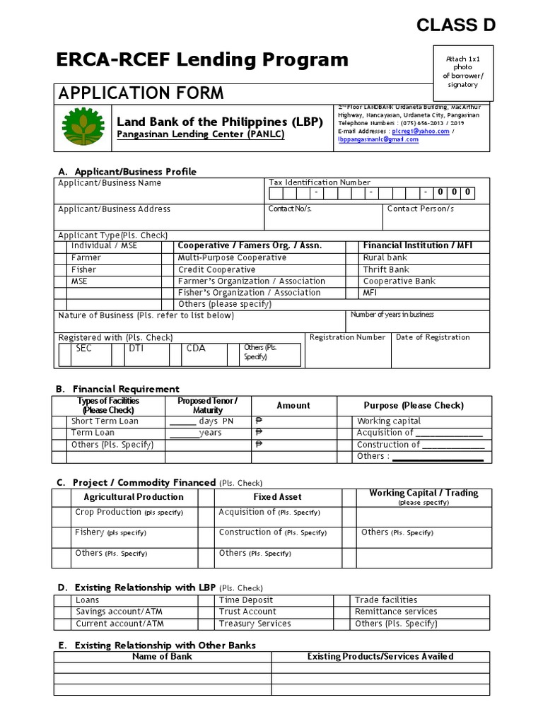 Loan Application Form Erca-Rcef-2 | PDF | Loans | Banks