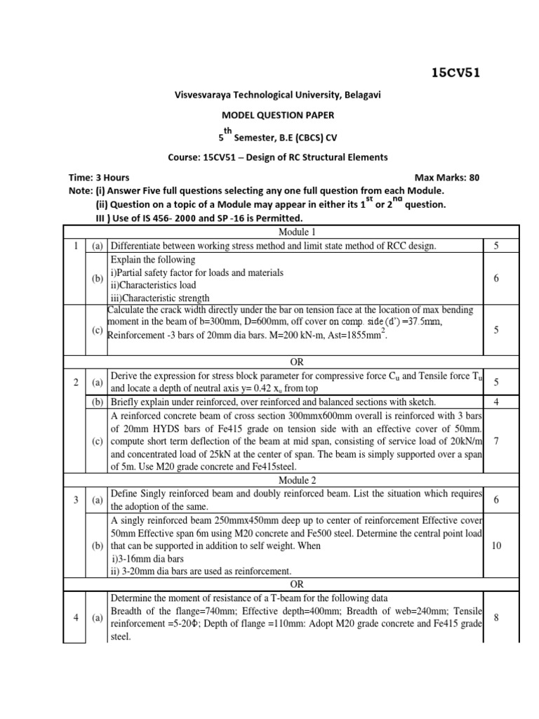 VTU Model Question Papers | PDF | Beam (Structure) | Air Pollution