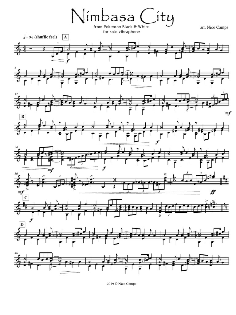 Nimbasa City (For Solo Vibraphone) | Download Free PDF | Alphabet latin ...