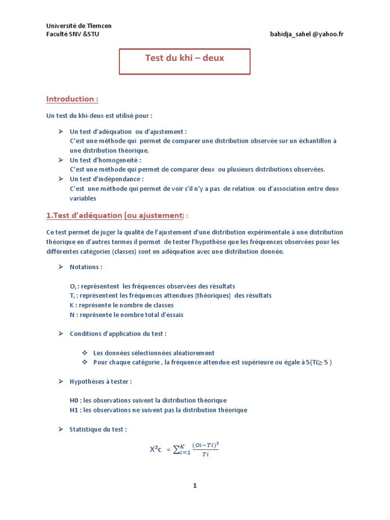 Test du Khi-Deux : Méthodes et Applications | PDF | Test du χ² ...