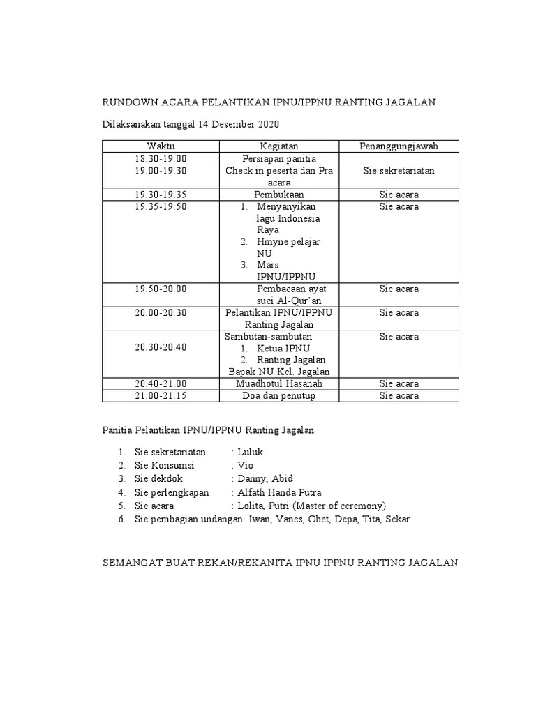 Rundown Acara Pelantikan Ipnu Ippnu | PDF | Seni