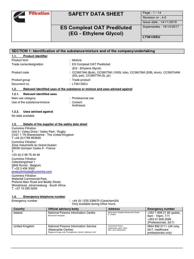ES Compleat OAT Prediluted | PDF | Firefighting | Personal Protective ...