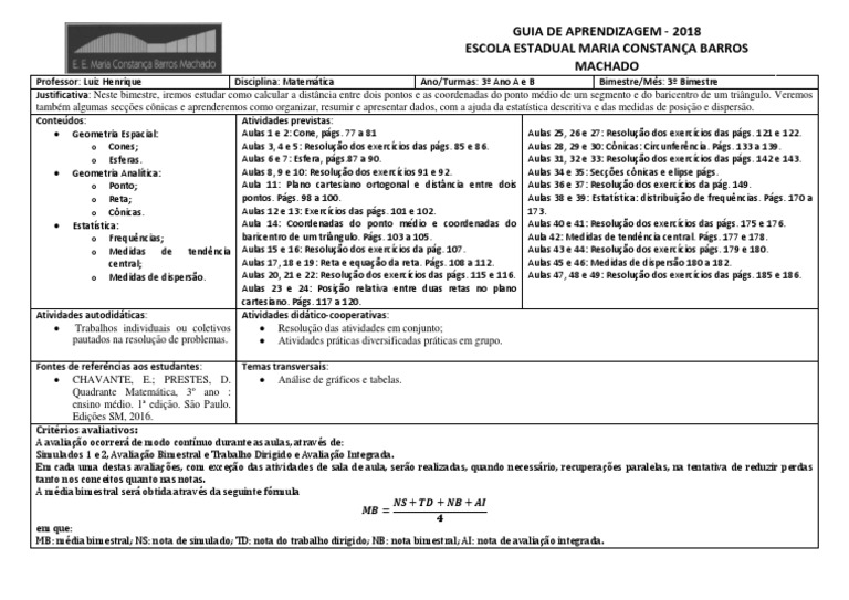 Guia de Aprendizagem Matemática 3ºano 3ºbimestre - Luiz | PDF ...