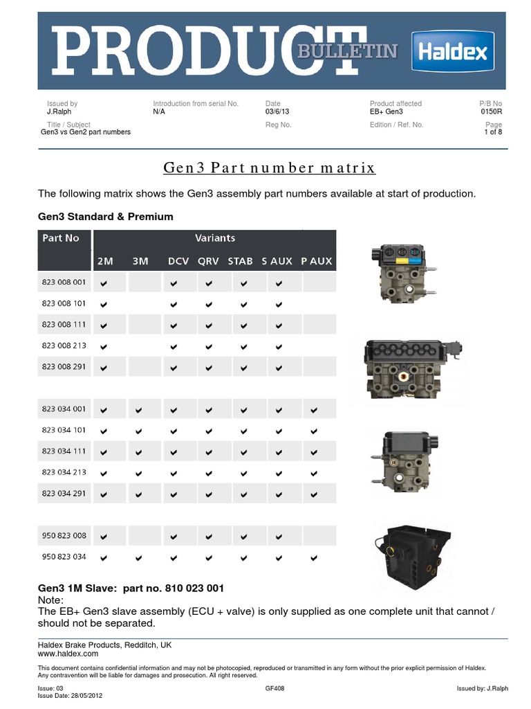 Gen3 Part Number Matrix: The Following Matrix Shows The Gen3 Assembly ...