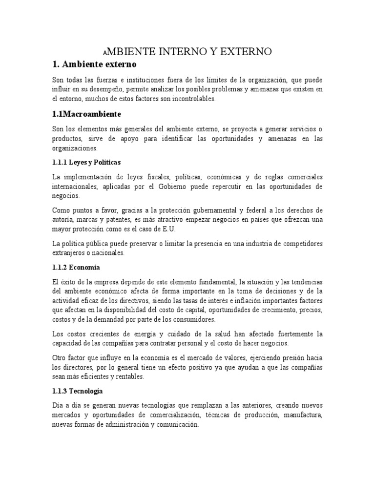 Ambiente Interno y Externo | PDF | Marketing | Calidad (comercial)