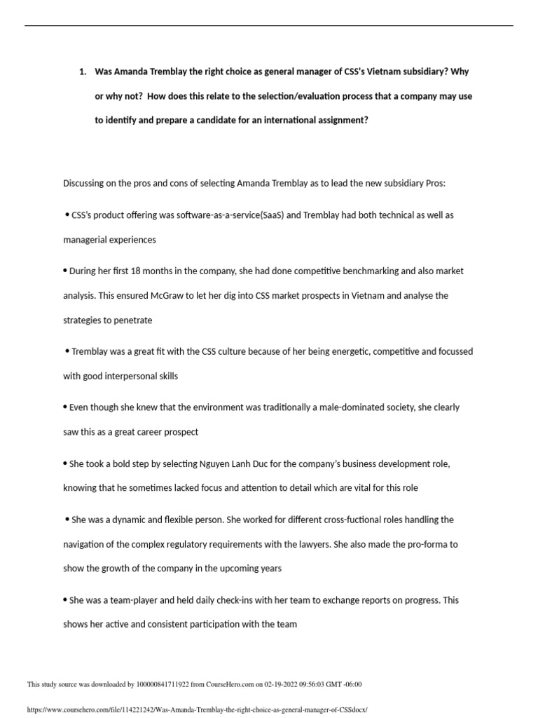 Was Amanda Tremblay The Right Choice As General Manager of CSS | PDF ...