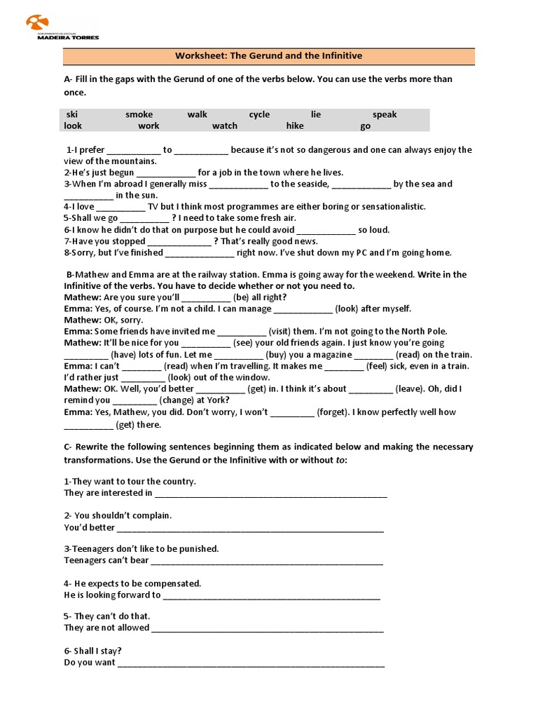 Gerund and Infinitive Worksheet | Download Free PDF | Linguistic ...