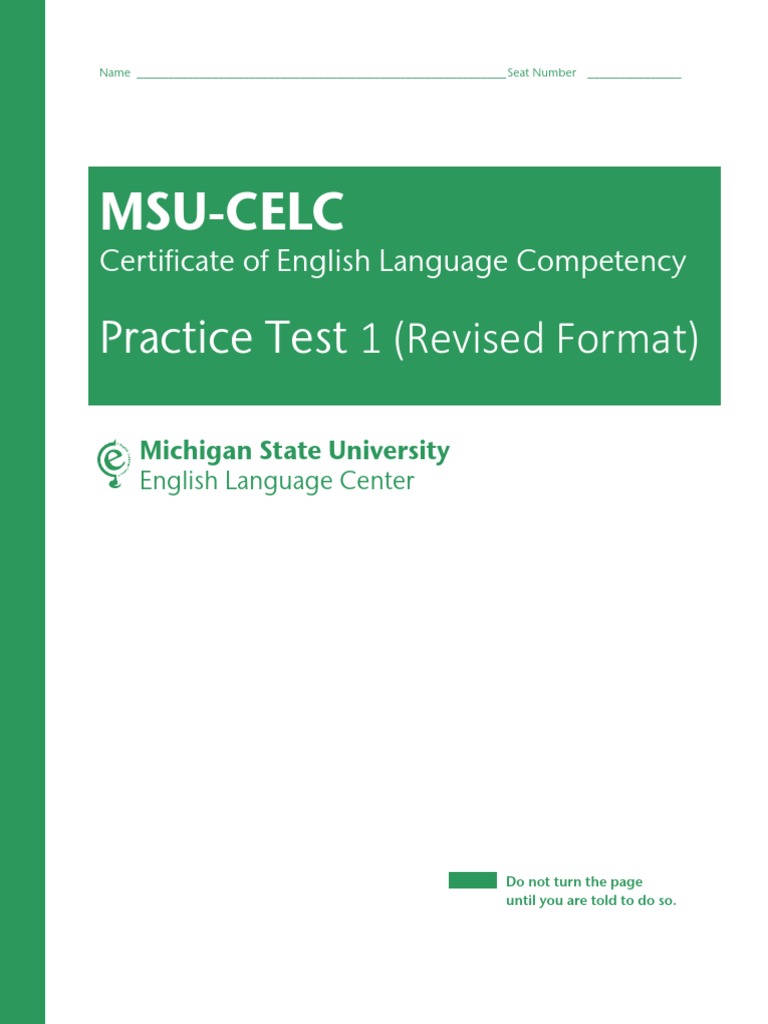 Msu-Celc: Practice Test 1 (Revised Format) | PDF | Sleep