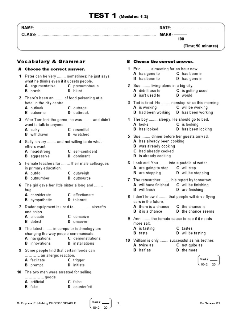 19 OnScreen C1 Test 1 | PDF | Thought | Psychology