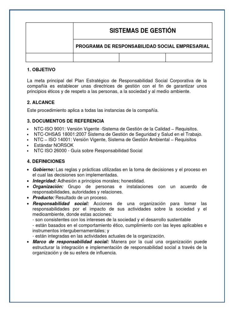 Programa de Responsabilidad Social Empresarial | PDF | Responsabilidad ...