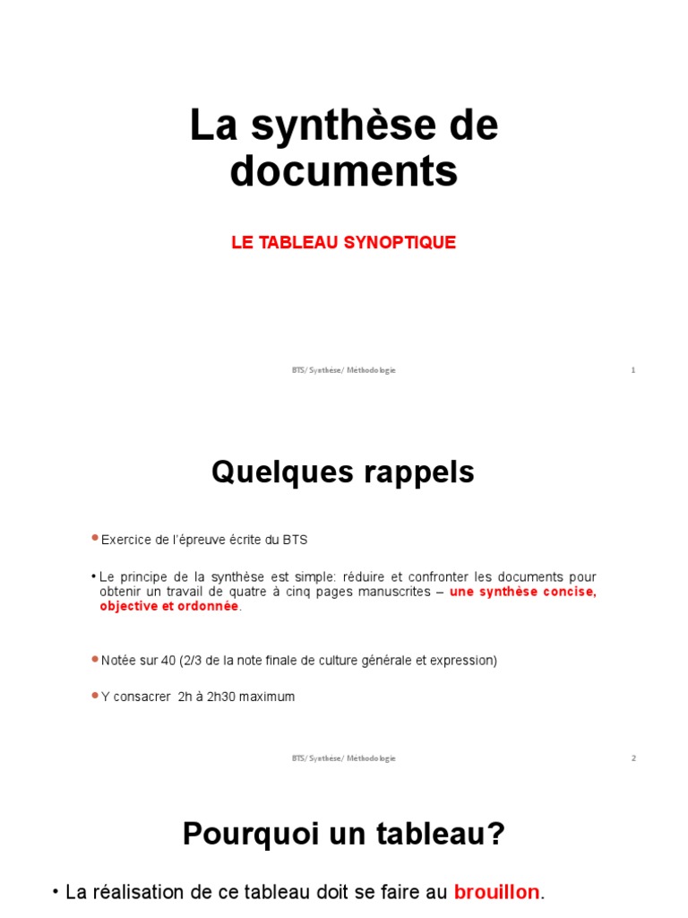 Le Tableau Synoptique | PDF