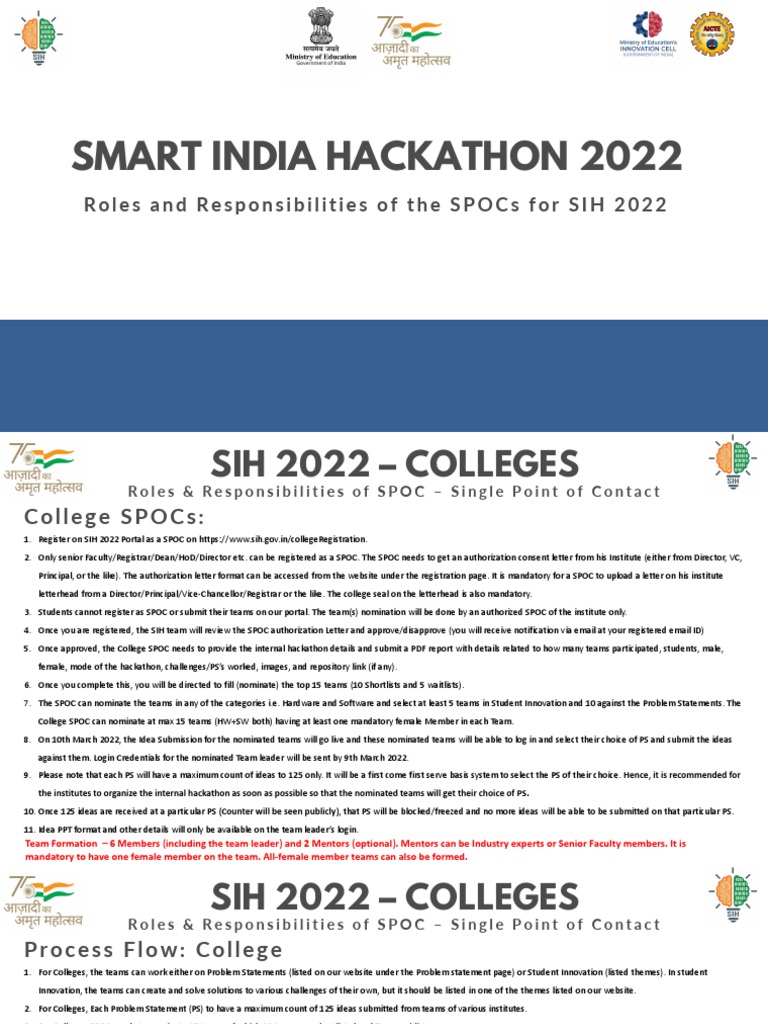 Roles of College SPOCs in SIH 2022 | PDF | Computing