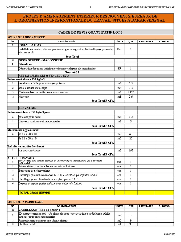 Cadre de Devis Quantitatif | PDF