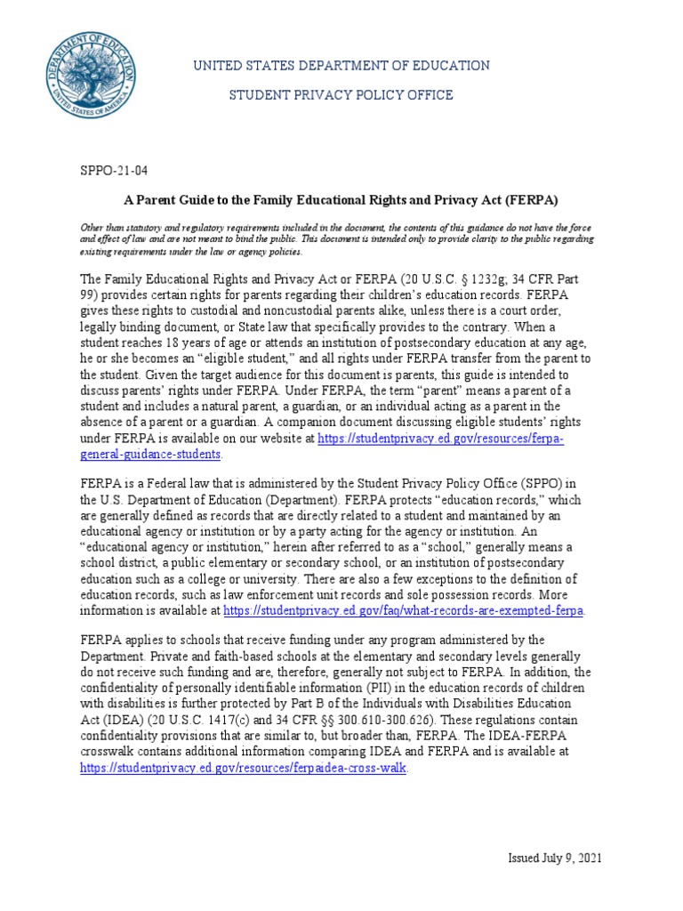 A Parent Guide To Ferpa - 508 | PDF | Individualized Education Program ...