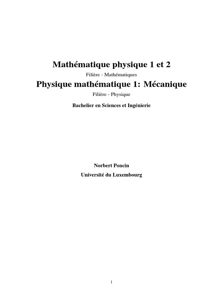 Mathématique Physique 1 Et 2 Physique Mathématique 1 | PDF