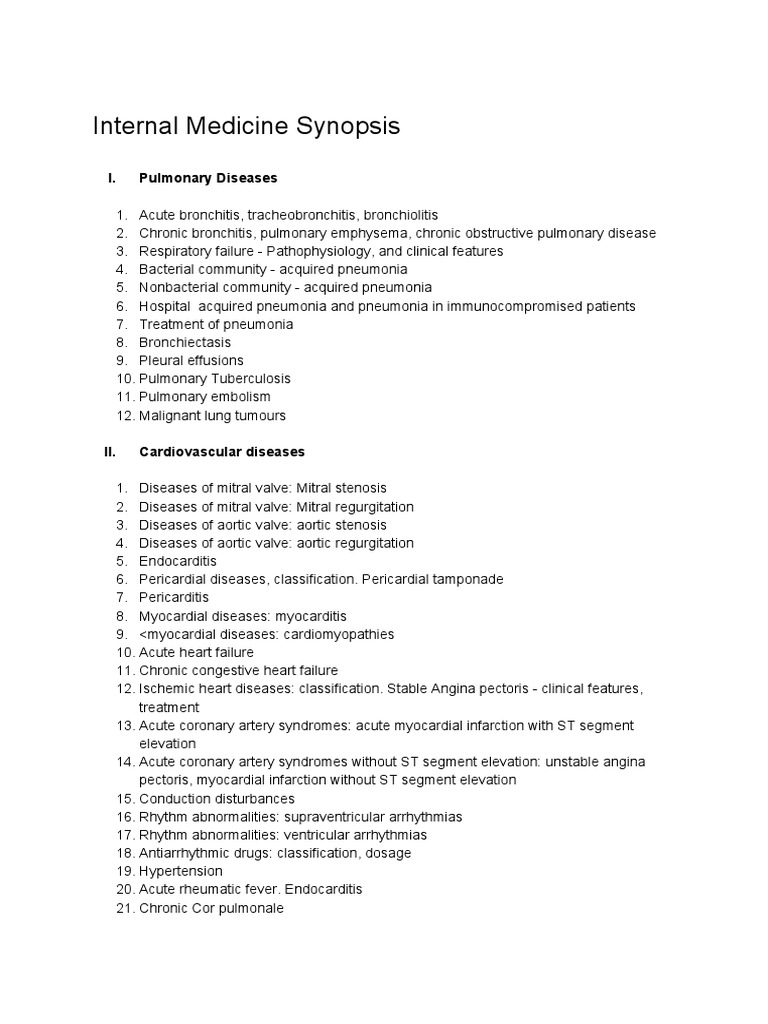 Internal Medicine Synopsis | PDF | Cirrhosis | Medicine
