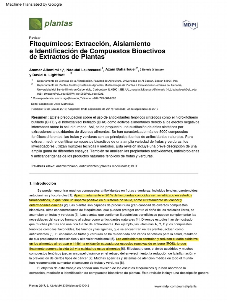 LECTURA 2 Phytochemical, Extraction Identification | PDF ...