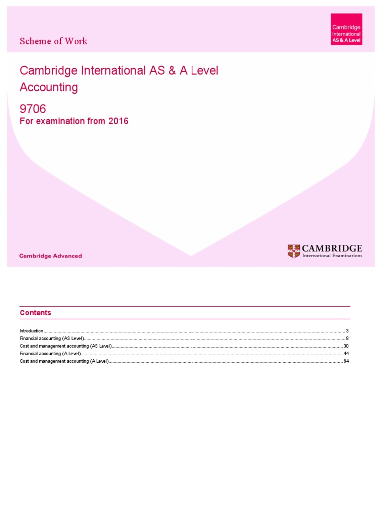Cambridge International AS & A Level Accounting 9706: Scheme of Work ...