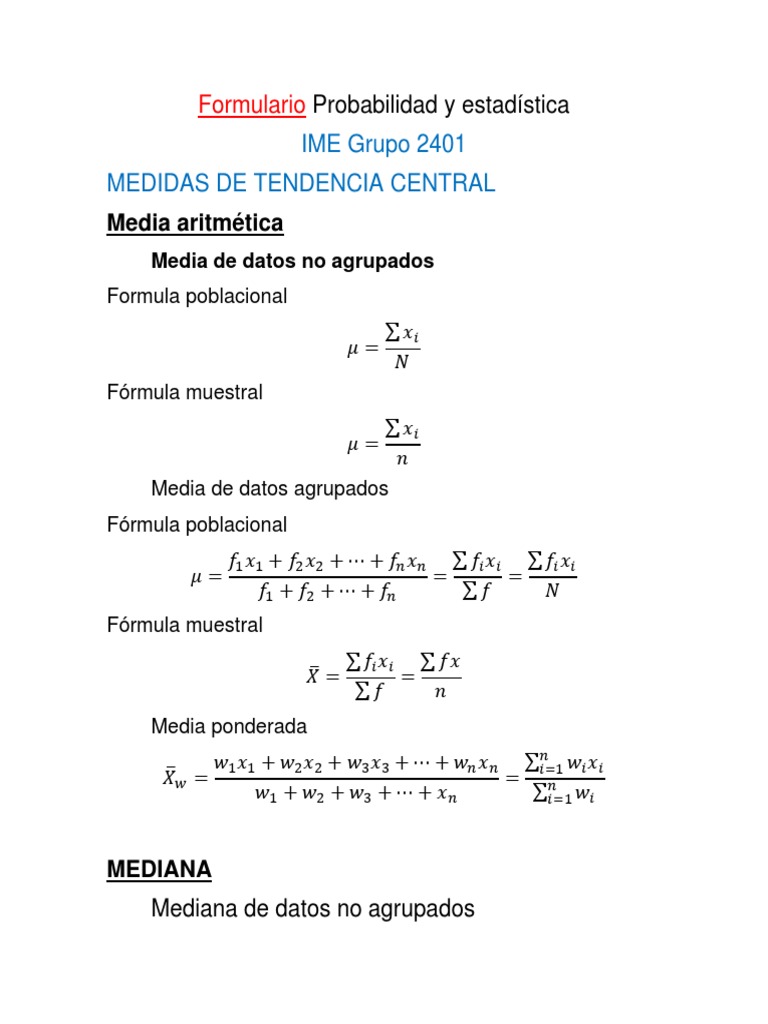 Formulario Probabilidad y Estadística | PDF