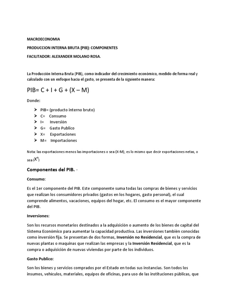 Componentes del PIB: Análisis Detallado | PDF | Producto Interno Bruto ...