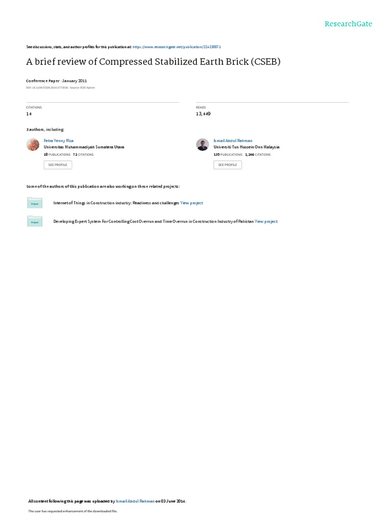 A Brief Review of Compressed Stabilized Earth Brick CSEB | PDF | Brick ...