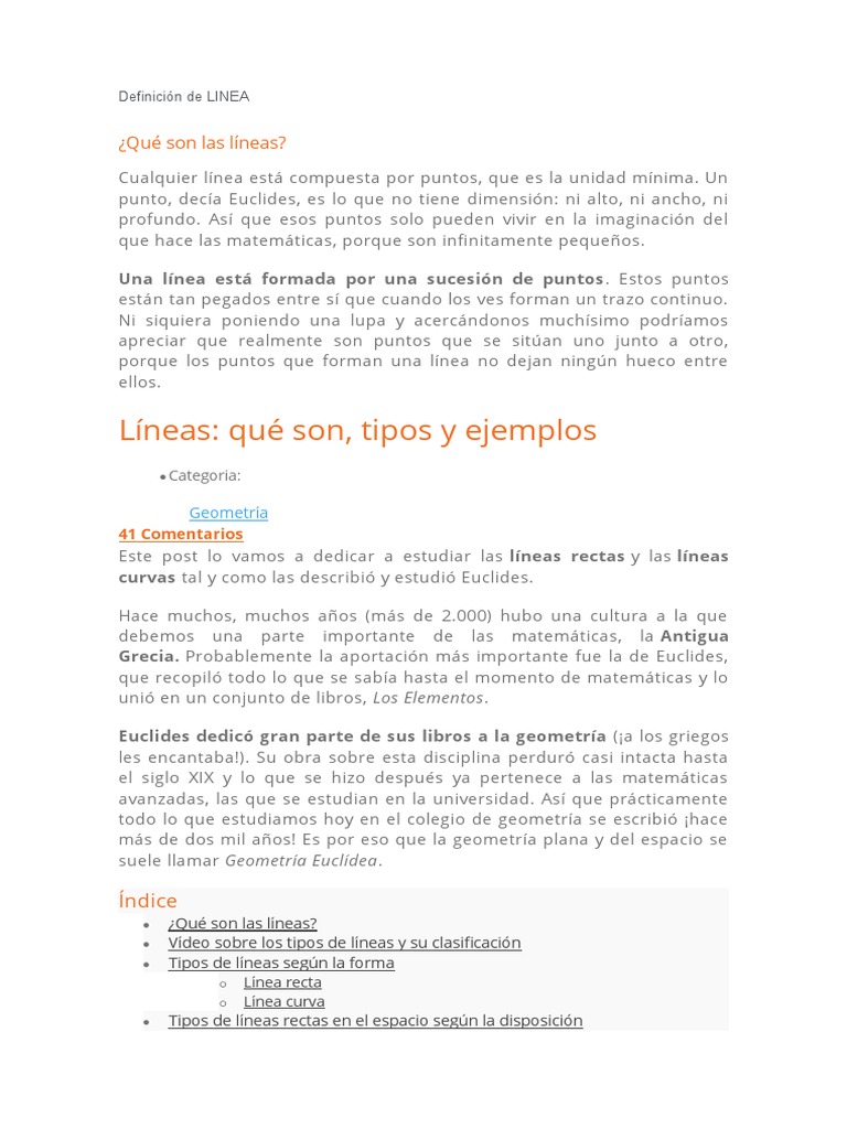 Definición de LINEA | Descargar gratis PDF | Geometría | Euclides