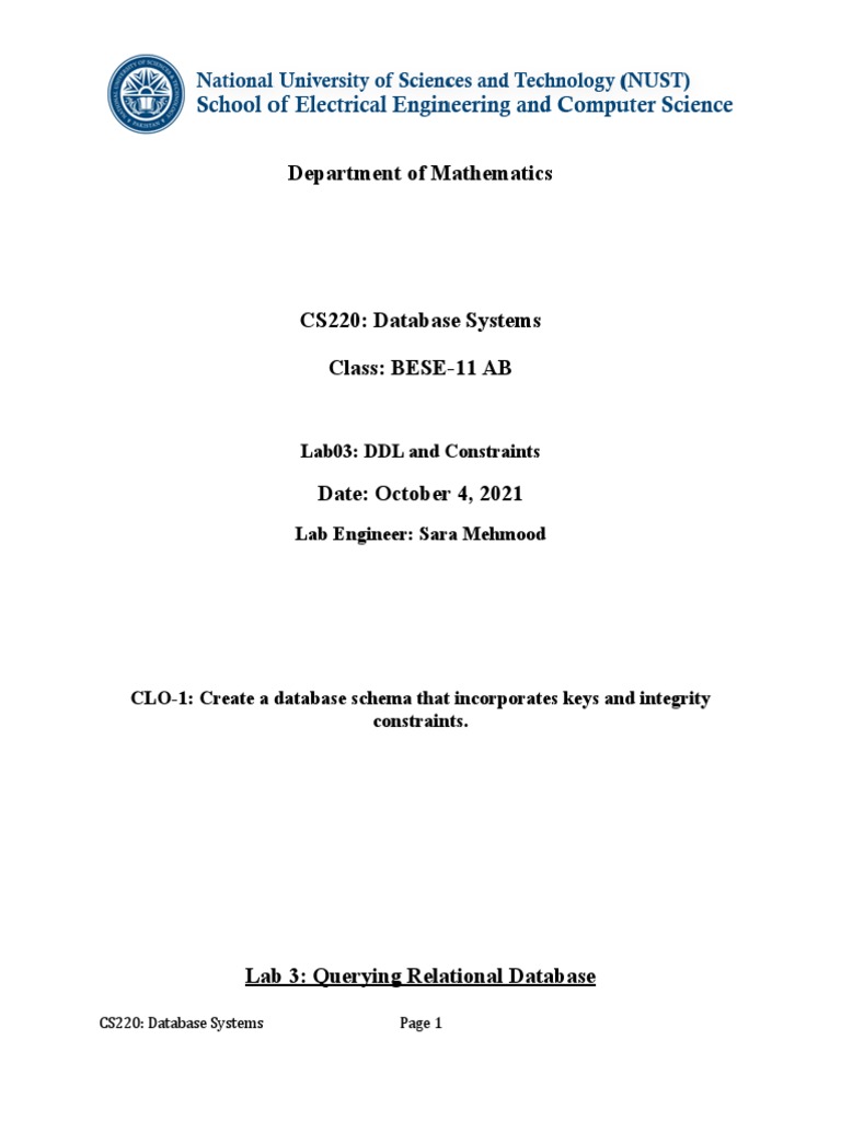 Lab 3: Querying Relational Databases | PDF | Sql | Computing
