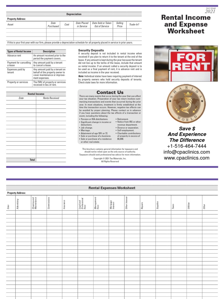 Rental Income and Expense Worksheet 2021 | PDF