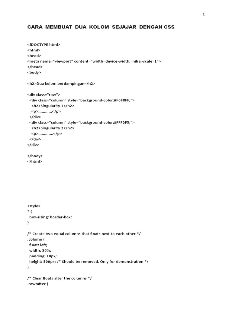 Cara Membuat Dua Kolom Sejajar Dengan CSS | PDF