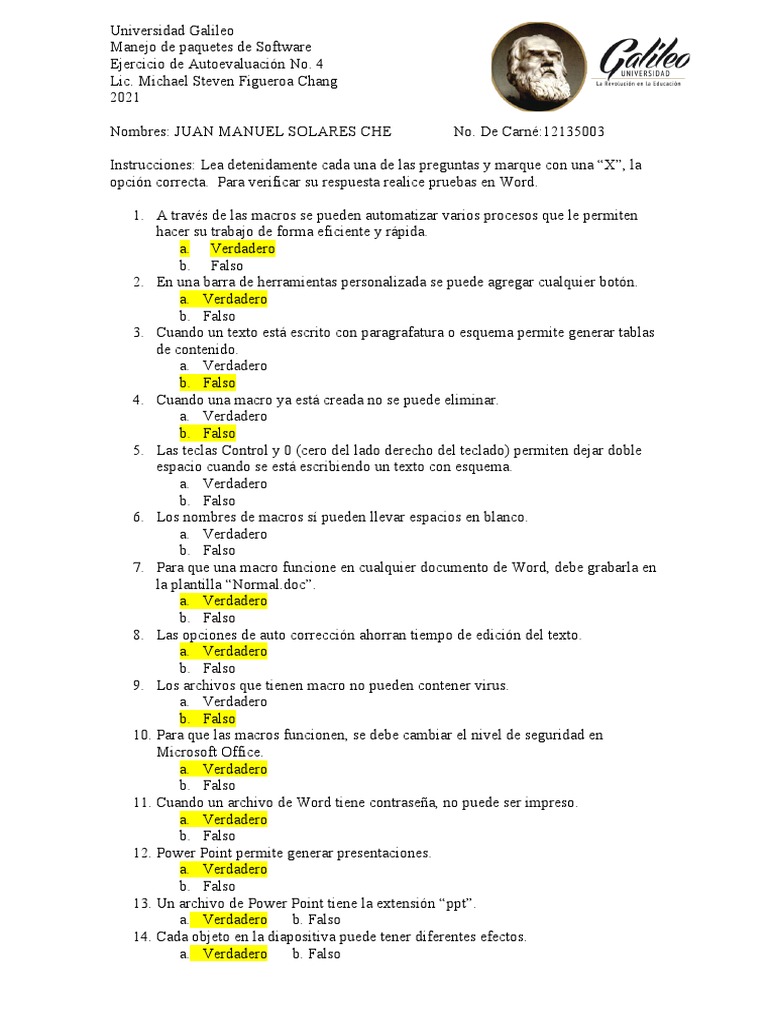 Autoevaluaci N de Word No. 4 | PDF