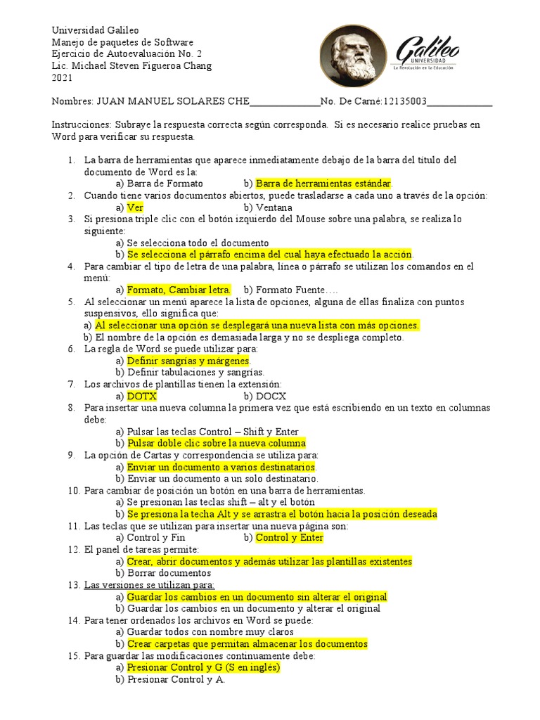 Autoevaluaci N de Word No. 2 | PDF | Microsoft Word | Ingeniería de software