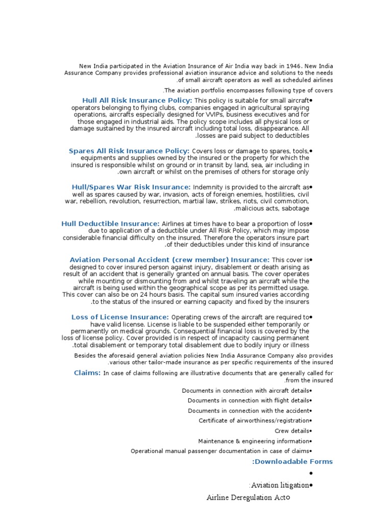 Aviation Insurance Policy Download Free Pdf Liability Insurance