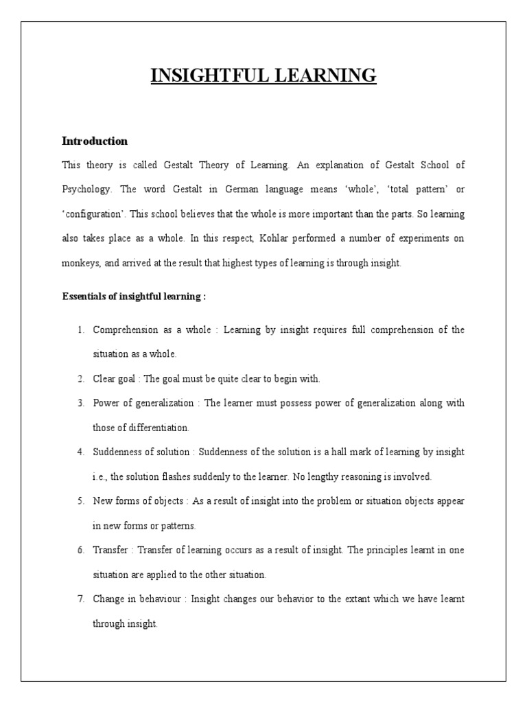 Insightful Learning | PDF | Insight | Learning