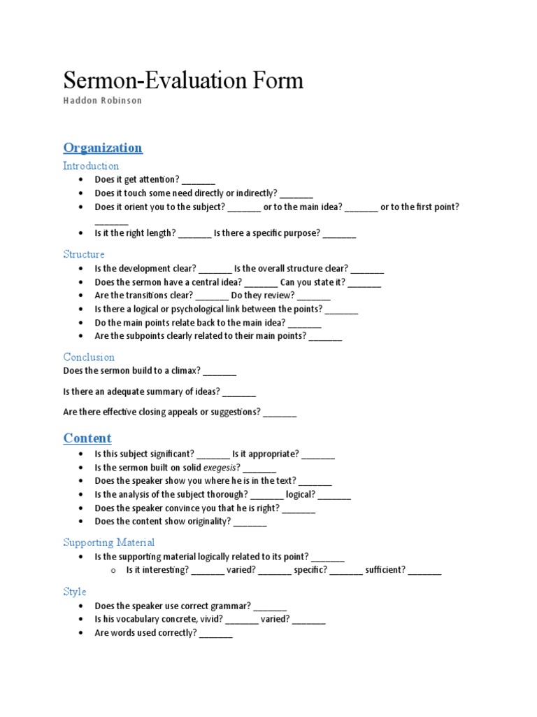 Sermon Evaluation Form | Download Free PDF | Cognitive Science | Cognition