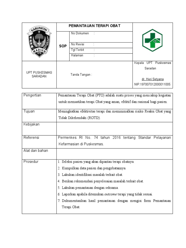 Sop Pemantauan Terapi Obat | PDF