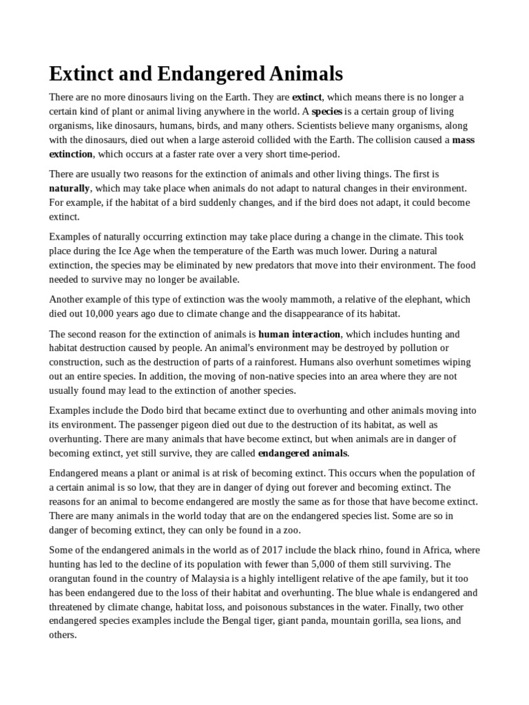 Extinct and Endangered Animals | PDF | Extinction | Endangered Species