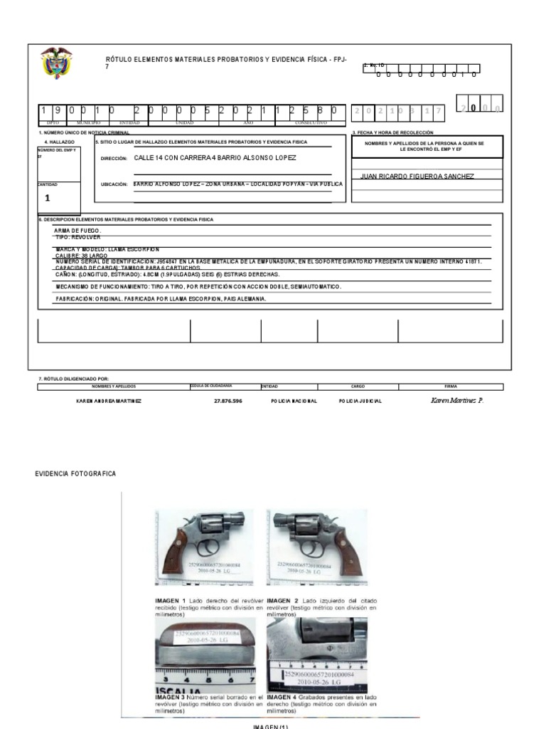 Rotulo Cadena de Custodia Arma de Fuego | PDF | Equipo | Munición