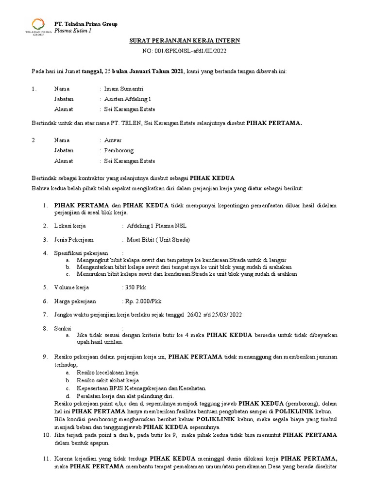 SPK Pengangkutan Bibit Kelapa Sawit | PDF