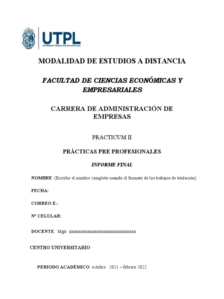 Formato Informe Final de Practicum 2 | PDF
