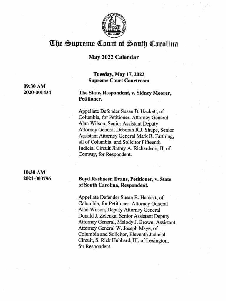 May 2022 Supreme Court Calendar | PDF