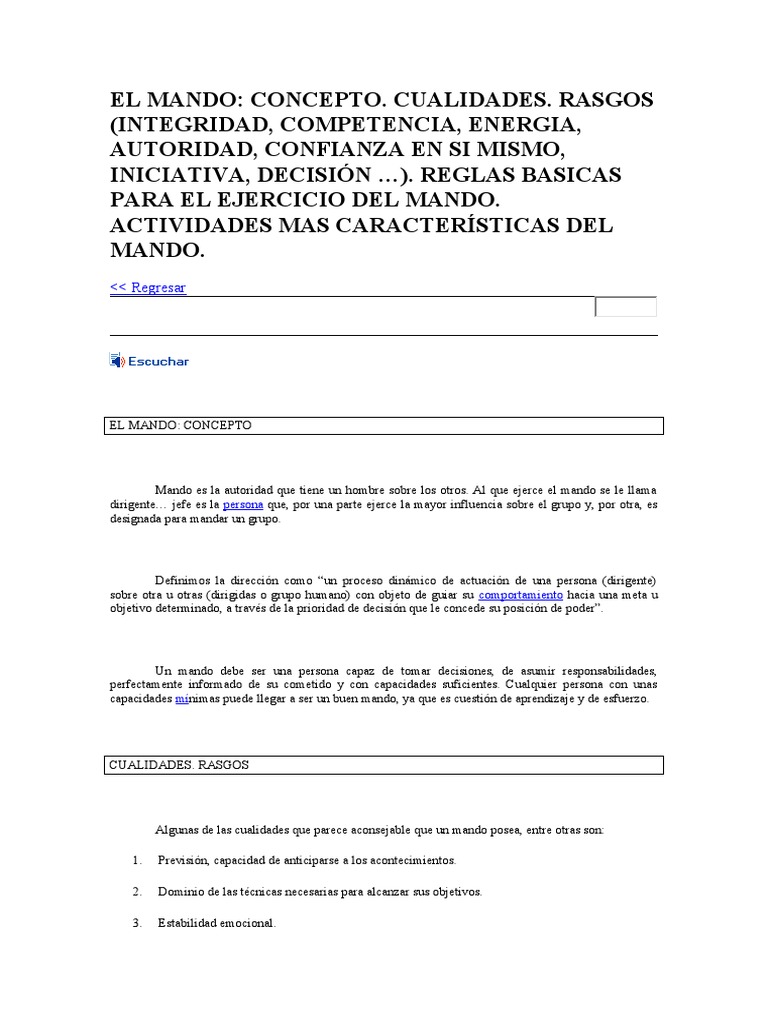 El mando: concepto, cualidades, reglas y actividades | PDF ...