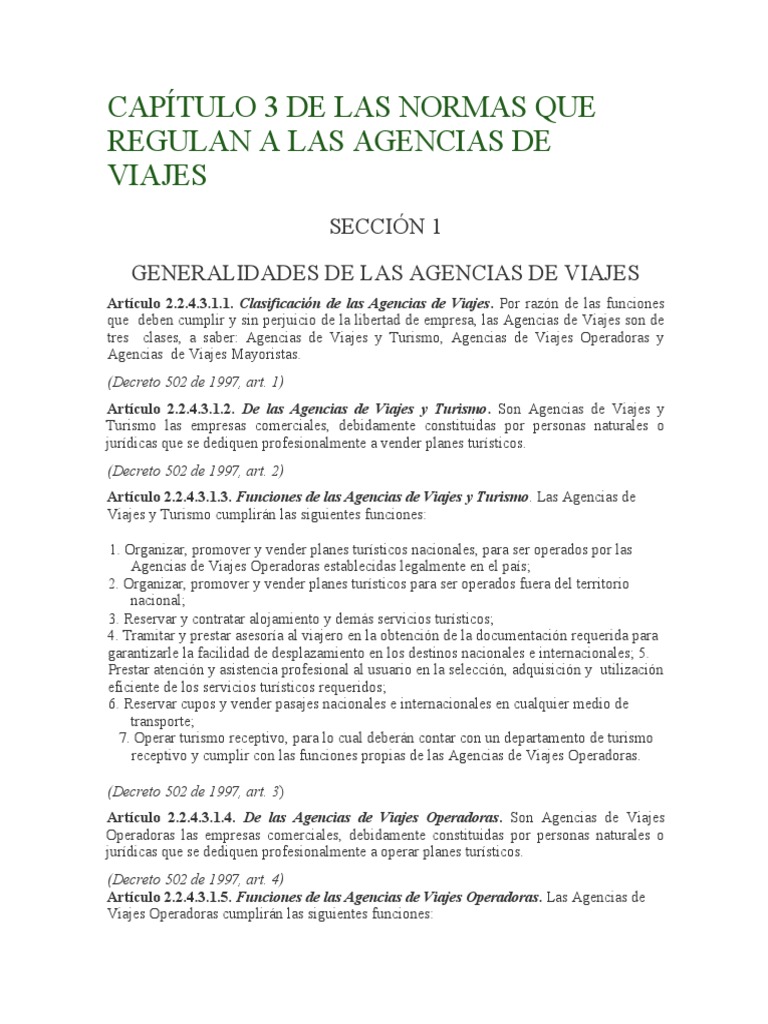 Las Normas Que Regulan A Las Agencias de Viajes | PDF | Agencia de ...