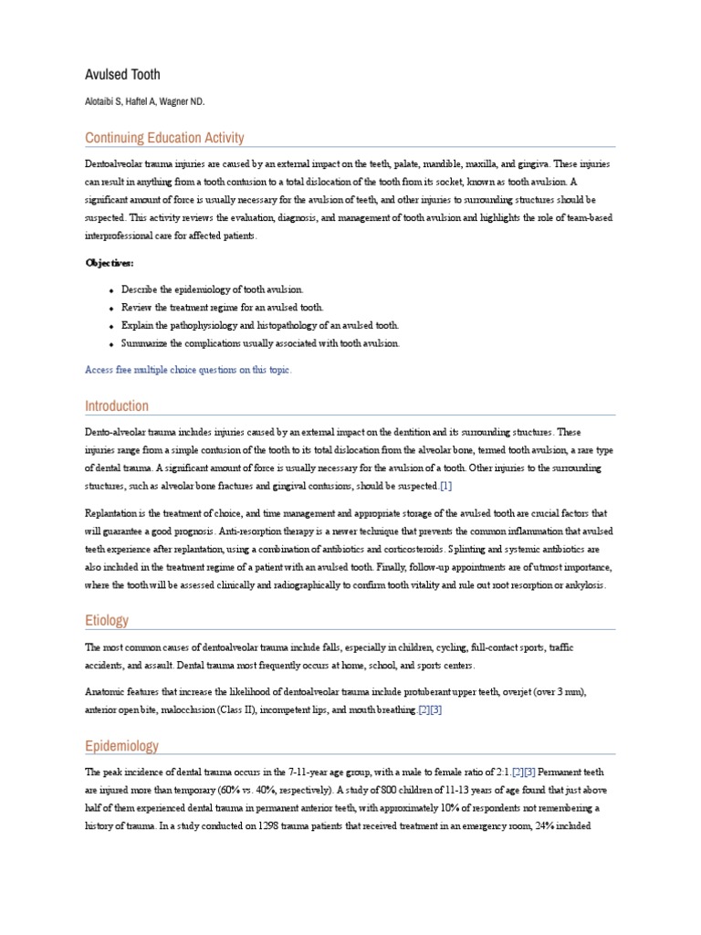 Continuing Education Activity: Avulsed Tooth | PDF | Human Tooth ...