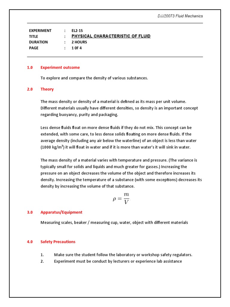 Fluid Density Experiment Guide | PDF | Density | Buoyancy