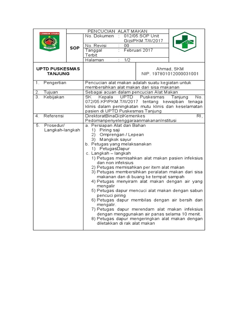 SOP Pencucian Alat Makan | PDF | Sains & Matematika